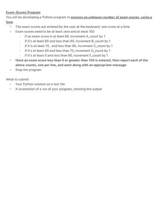 Solved Exam Scores Program You Will Be Developing A Python