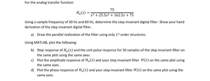 Solved For the analog transfer function | Chegg.com