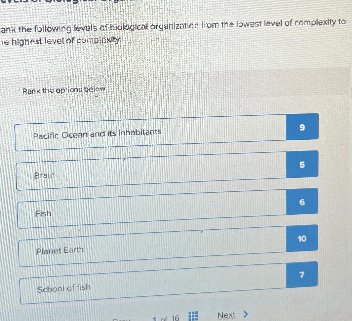 Solved ank the following levels of biological organization | Chegg.com