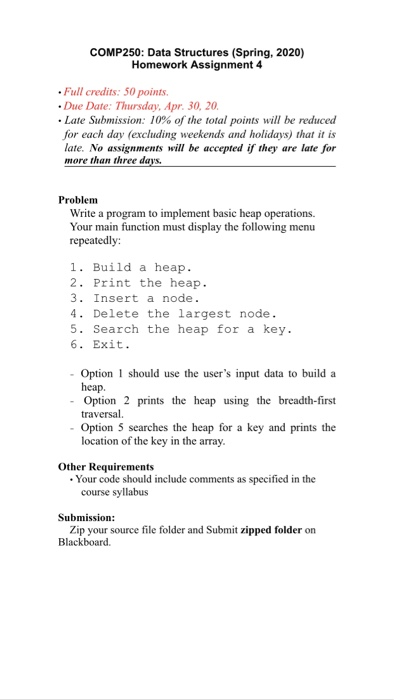 Solved COMP250: Data Structures (Spring, 2020) Homework | Chegg.com