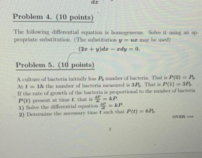 Solved dac Problem 4. (10 points) The following differential | Chegg.com