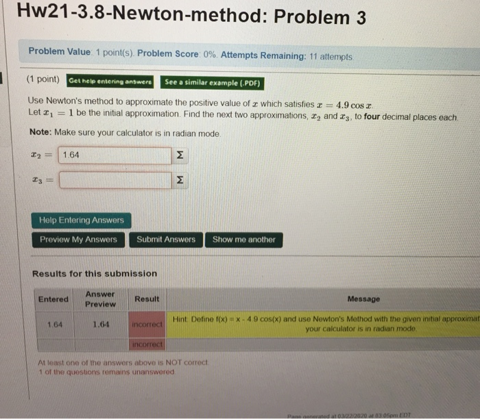 Solved Hw21-3.8-Newton-method: Problem 3 Problem Value 1 | Chegg.com