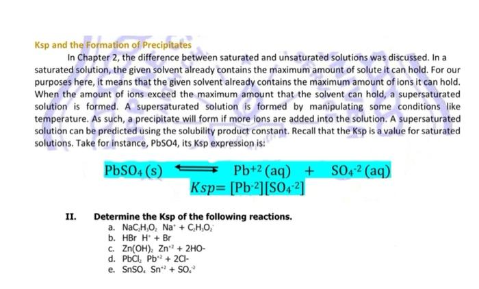 Solved Determine the Ksp of the following reactions. Kindly | Chegg.com