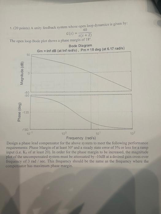 Solved 5. (20 points) A unity feedback system whose open | Chegg.com