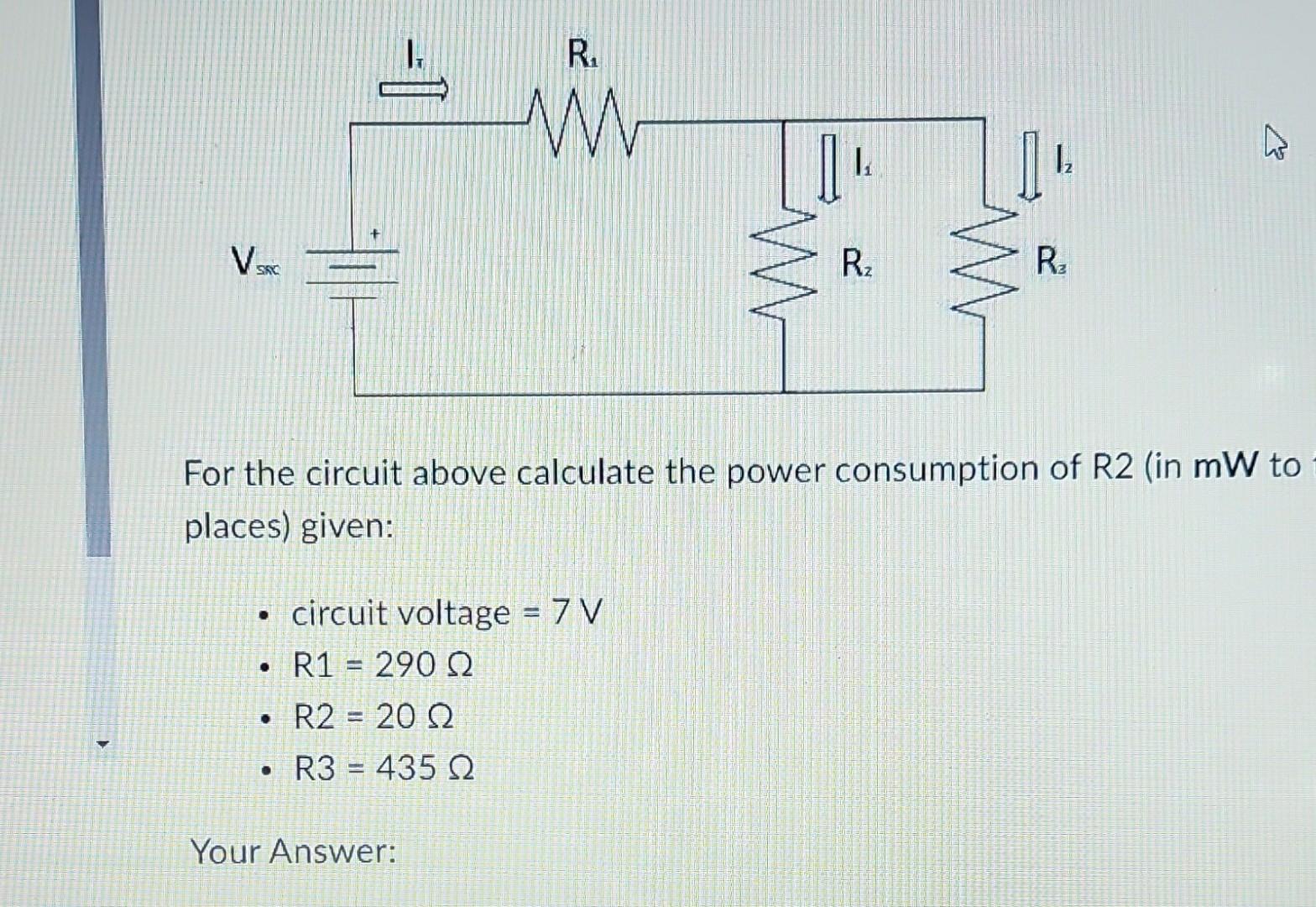 Solved For the circuit above calculate the power consumption | Chegg.com