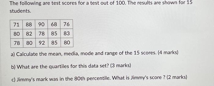 Solved The following are test scores for a test out of 100 . | Chegg.com