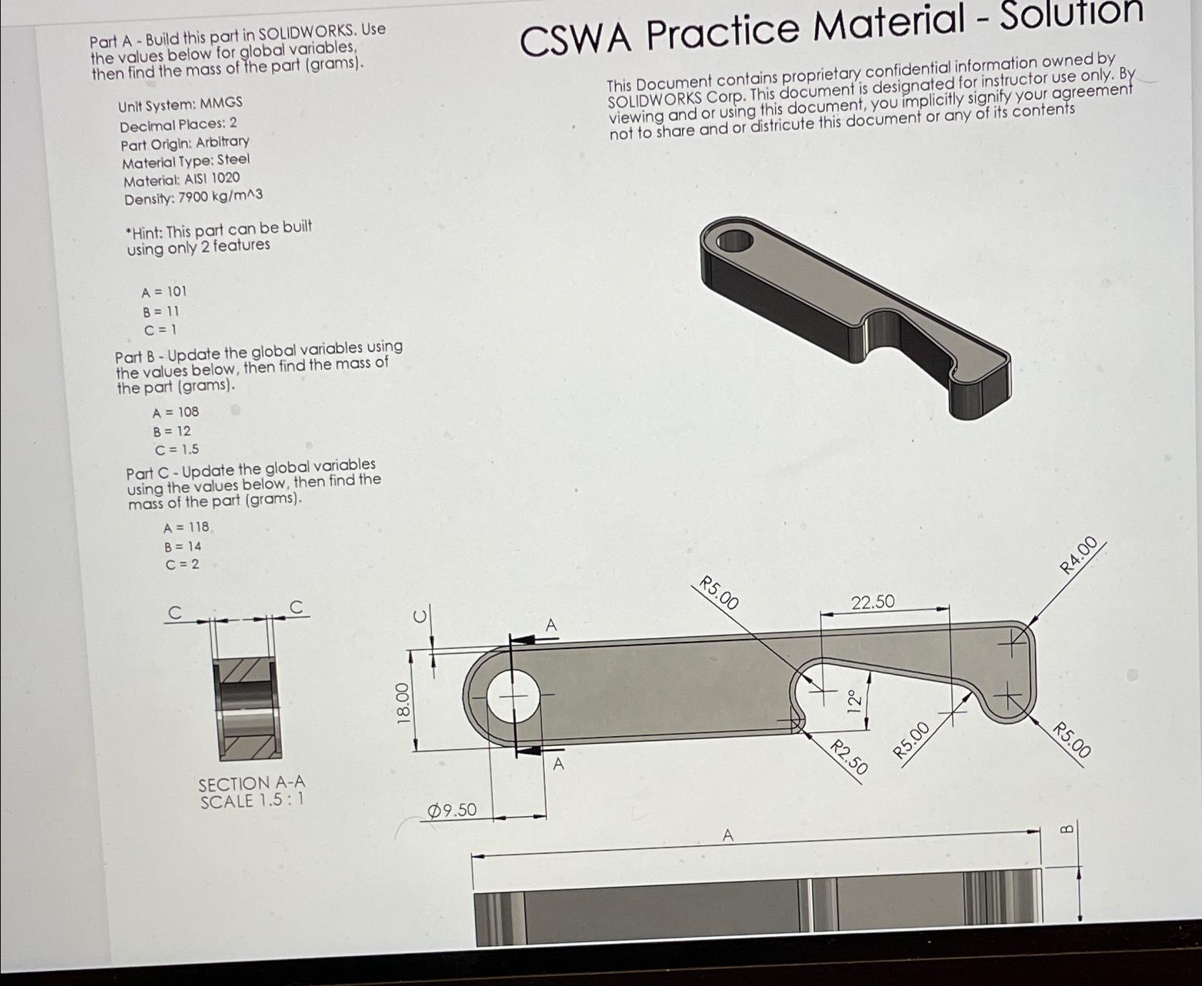 Solved Part A - ﻿Build this part in SOLIDWORKS. Use the | Chegg.com