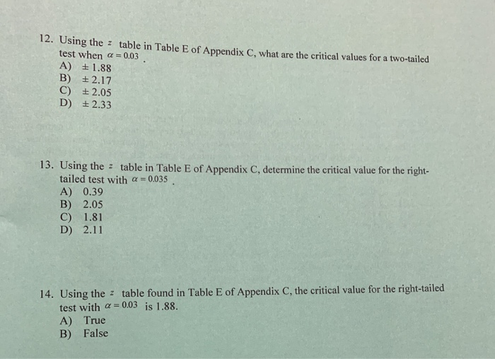 Solved 12. Using the table in Table E of Appendix C, what | Chegg.com