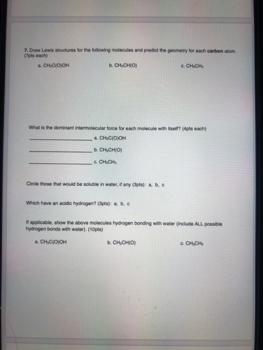 Solved 7. Draw Lewis structures for the following molecules | Chegg.com