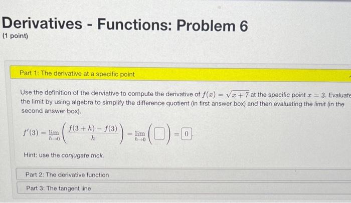 Solved Derivatives Functions Problem 6 1 Point Part 1