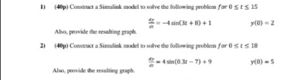 1) (40p) Construct a Simulink model to solve the | Chegg.com