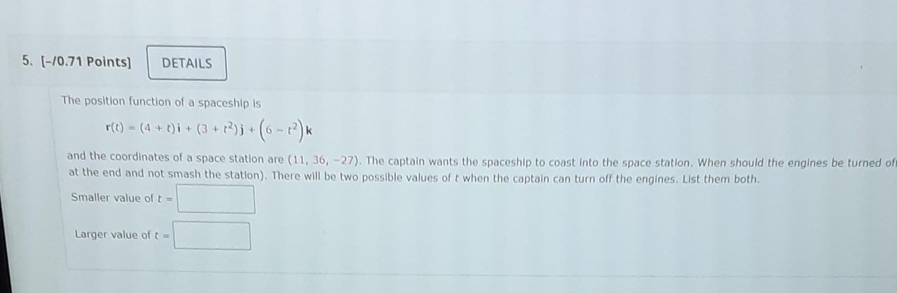 Solved The position function of a spaceship is | Chegg.com