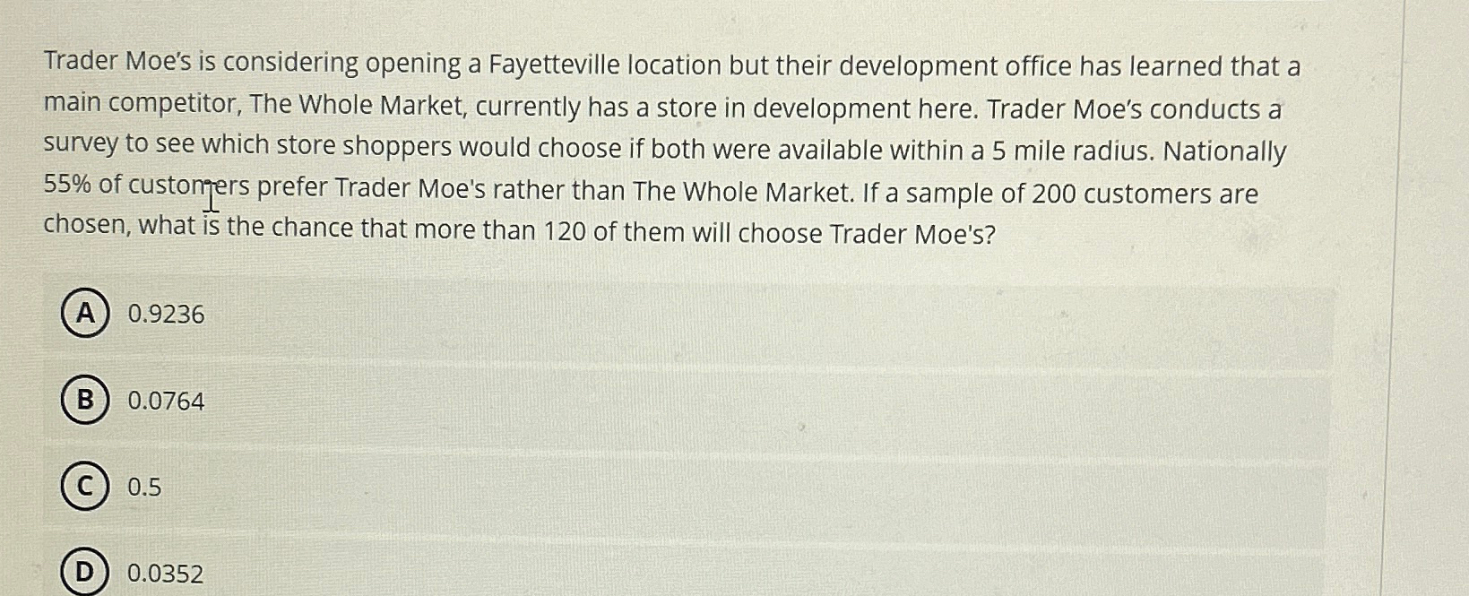 Solved (Please use excel formulas) ﻿Trader Moe's is | Chegg.com