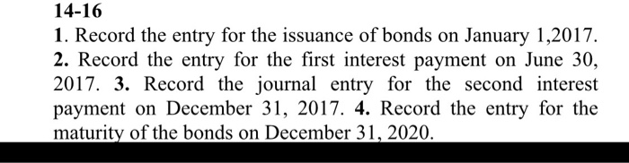 Solved 14-16 1. Record the entry for the issuance of bonds | Chegg.com