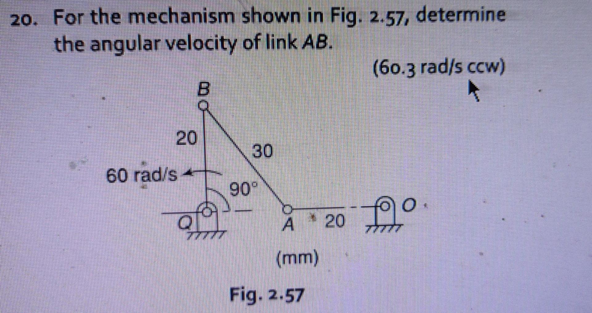 Solved 20. For the mechanism shown in Fig. 2.57, determine | Chegg.com