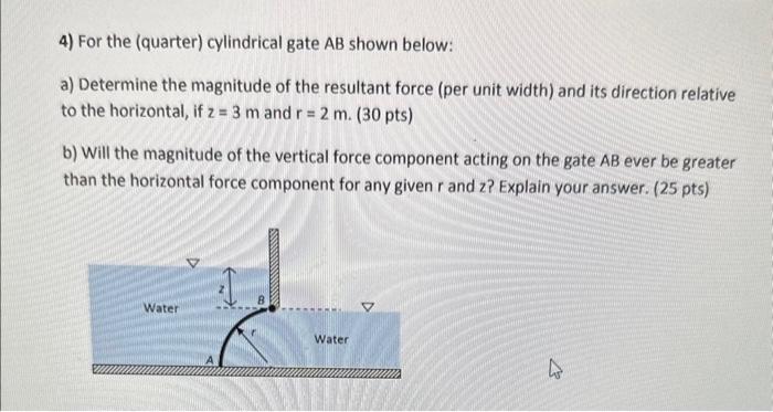 Solved 4) For the (quarter) cylindrical gate AB shown below: | Chegg.com