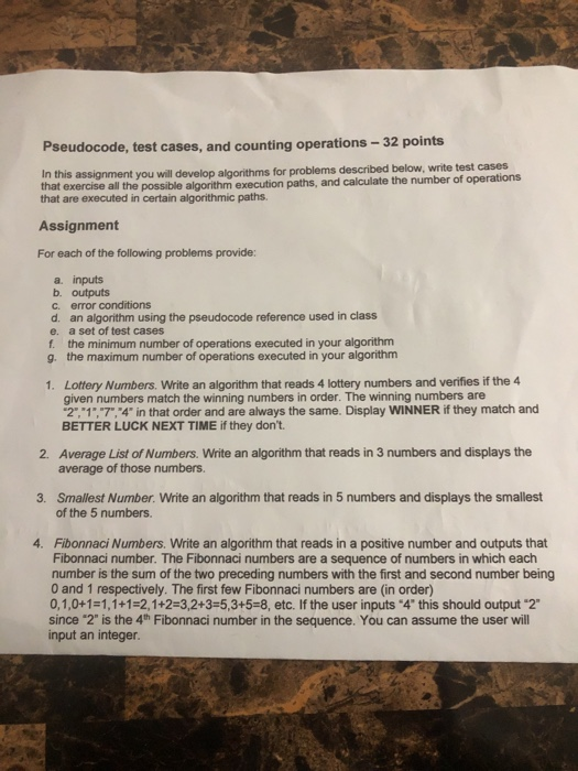 Solved Pseudocode Test Cases And Counting Operations 32