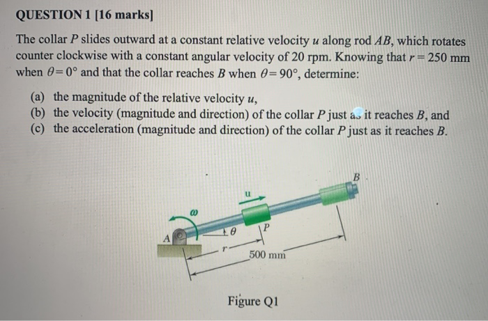 Solved QUESTION 1 [16 marks) The collar P slides outward at | Chegg.com