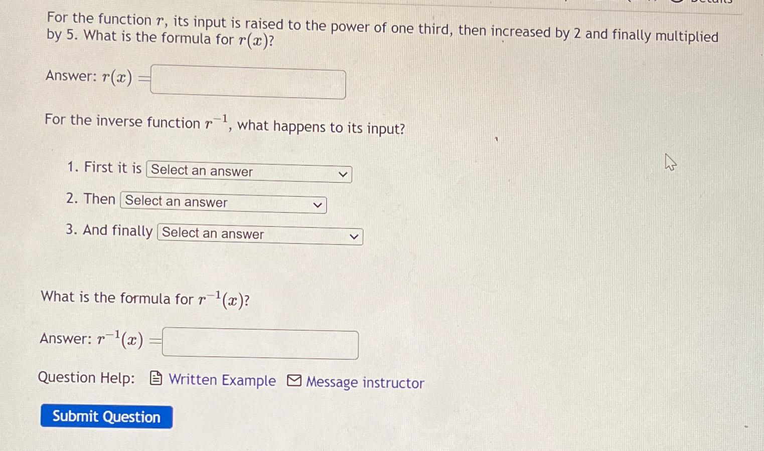 For the function r, ﻿its input is raised to the power | Chegg.com