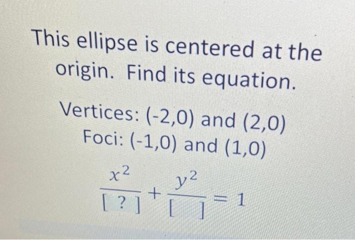Solved This ellipse is centered at the origin. Find its | Chegg.com