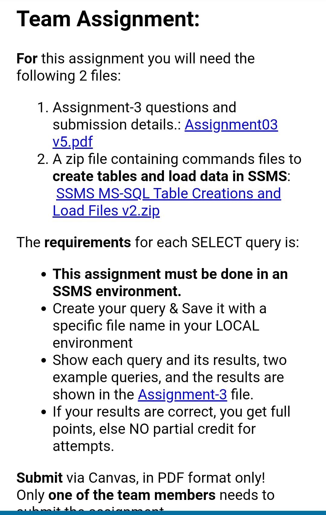 Team Assignment: For this assignment you will need | Chegg.com