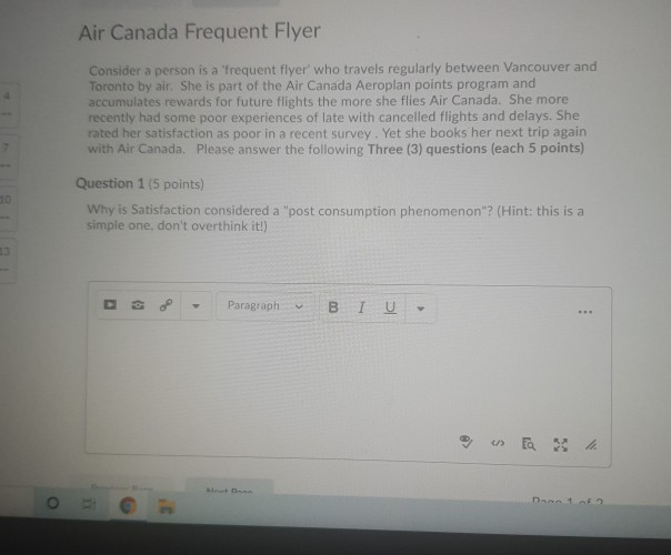 Solved Air Canada Frequent Flyer Consider a person is a | Chegg.com