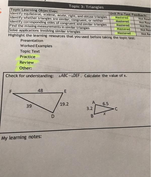 Solved Topic 3: Triangles Topic Learning Objectives: Unit | Chegg.com