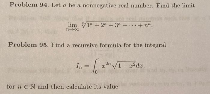Solved Problem 94. Let a be a nonnegative real number. Find | Chegg.com