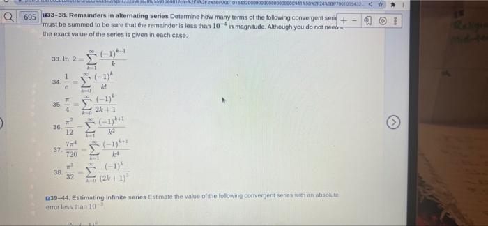 Solved 8 U28 32 Estimating Errors In Partial Sums For Each
