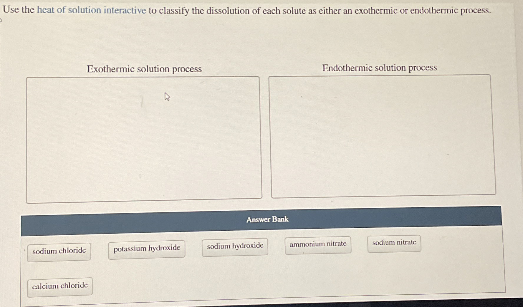 Solved Use the heat of solution interactive to classify the | Chegg.com