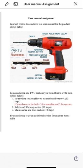 Solved User manual Assignment Х User manual Assignment You | Chegg.com