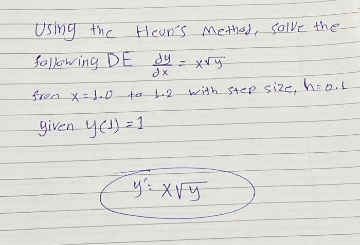 Solved Using the Heun's Methad, solve the following DE | Chegg.com