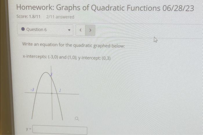 Solved Homework: Graphs of Quadratic Functions 06/28/23 | Chegg.com