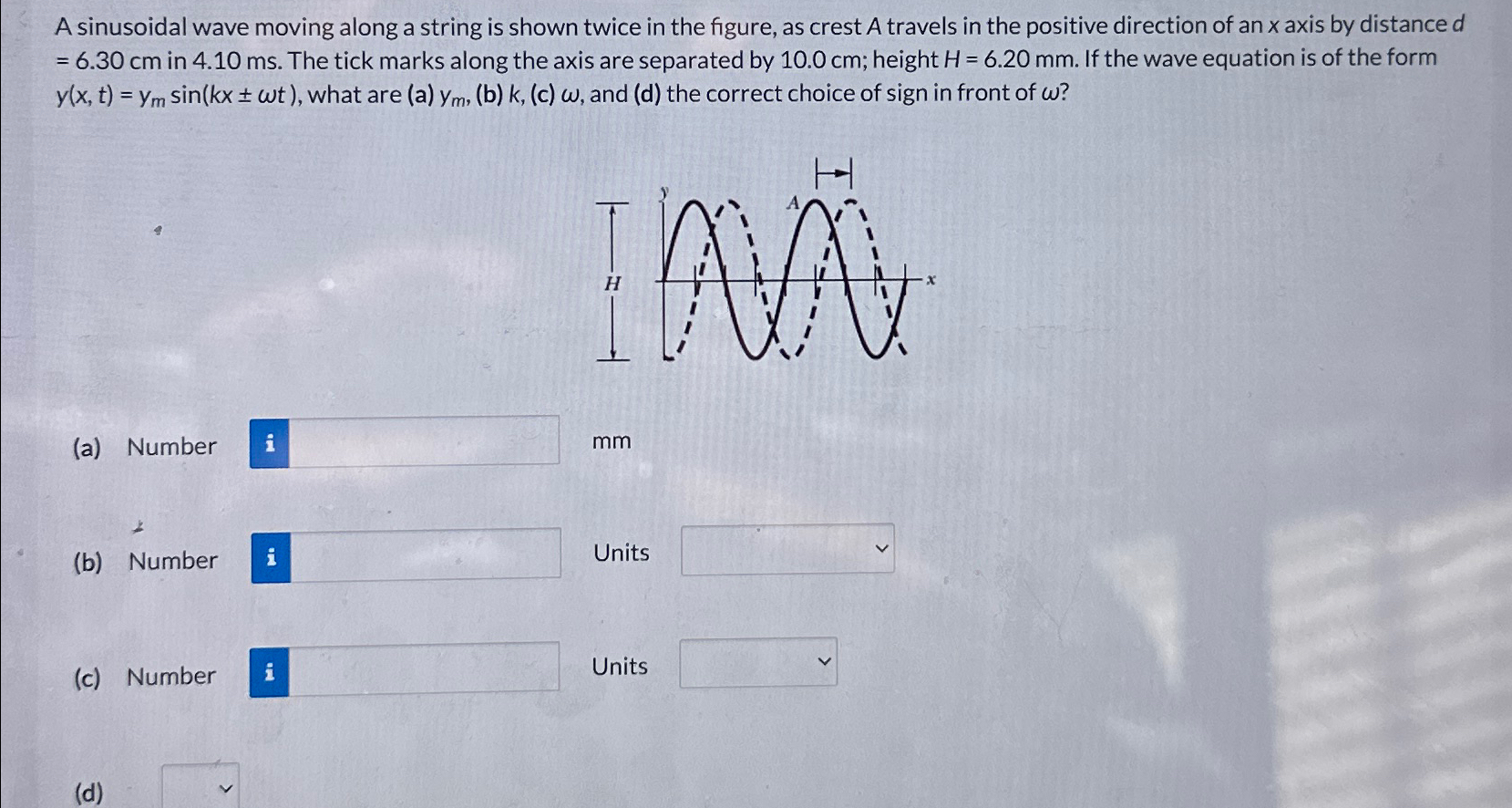 Solved A sinusoidal wave moving along a string is shown | Chegg.com