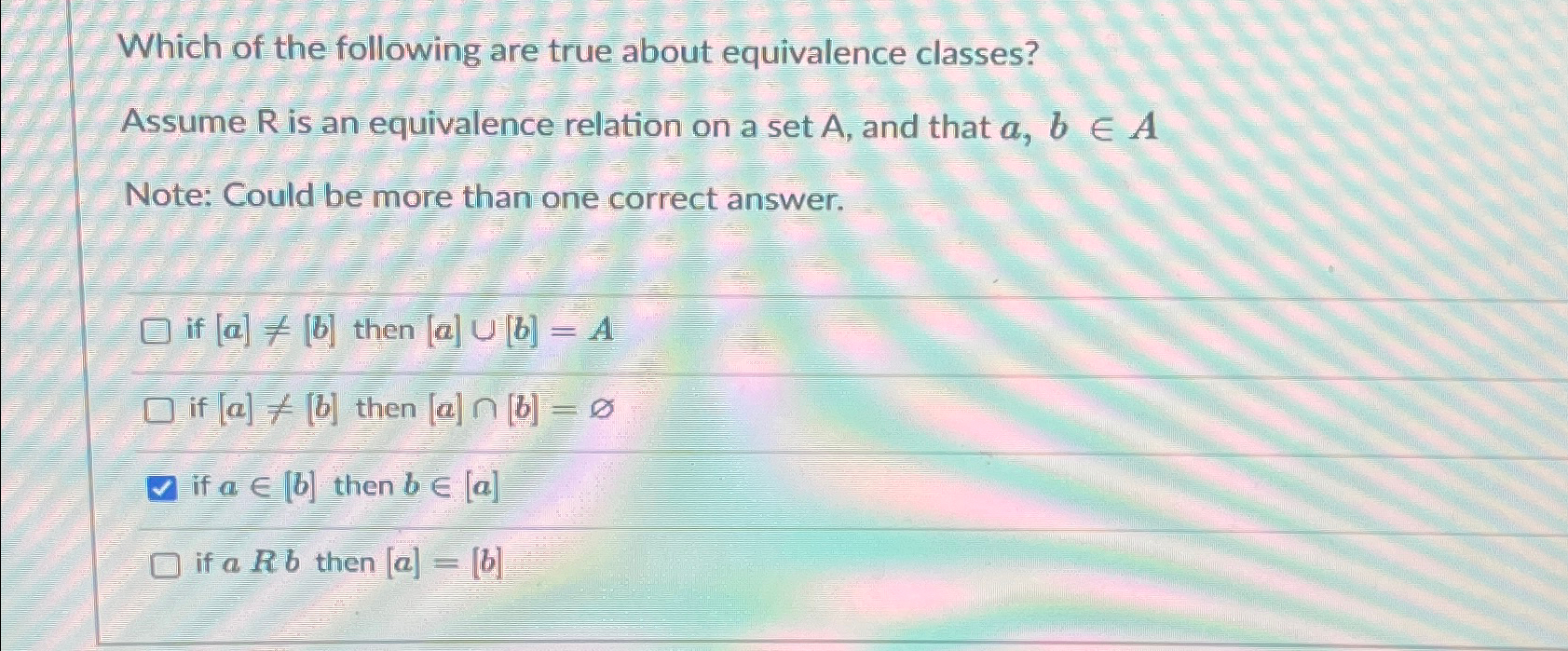 Solved Which of the following are true about equivalence | Chegg.com