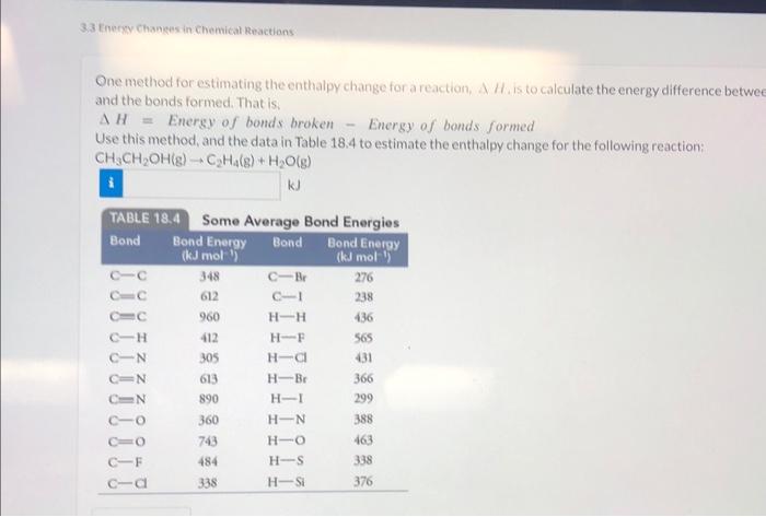 Solved 3.3 Energy Changes in Chemical Reactions One method | Chegg.com