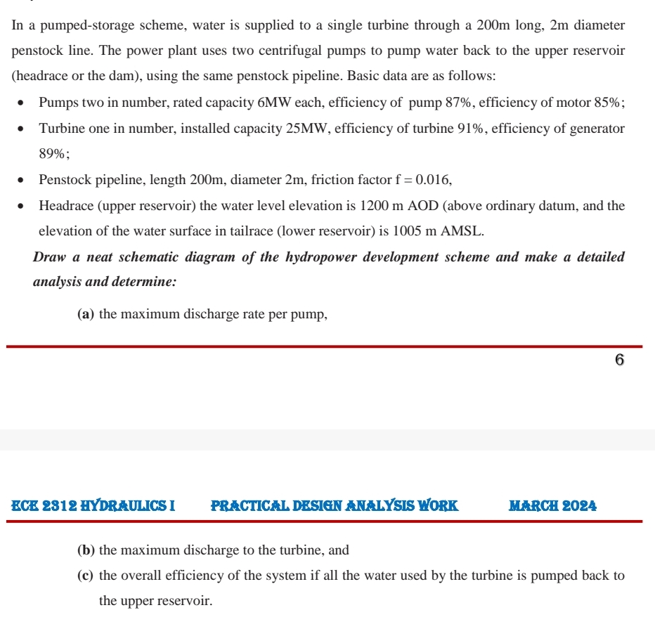 Solved In a pumped-storage scheme, water is supplied to a | Chegg.com
