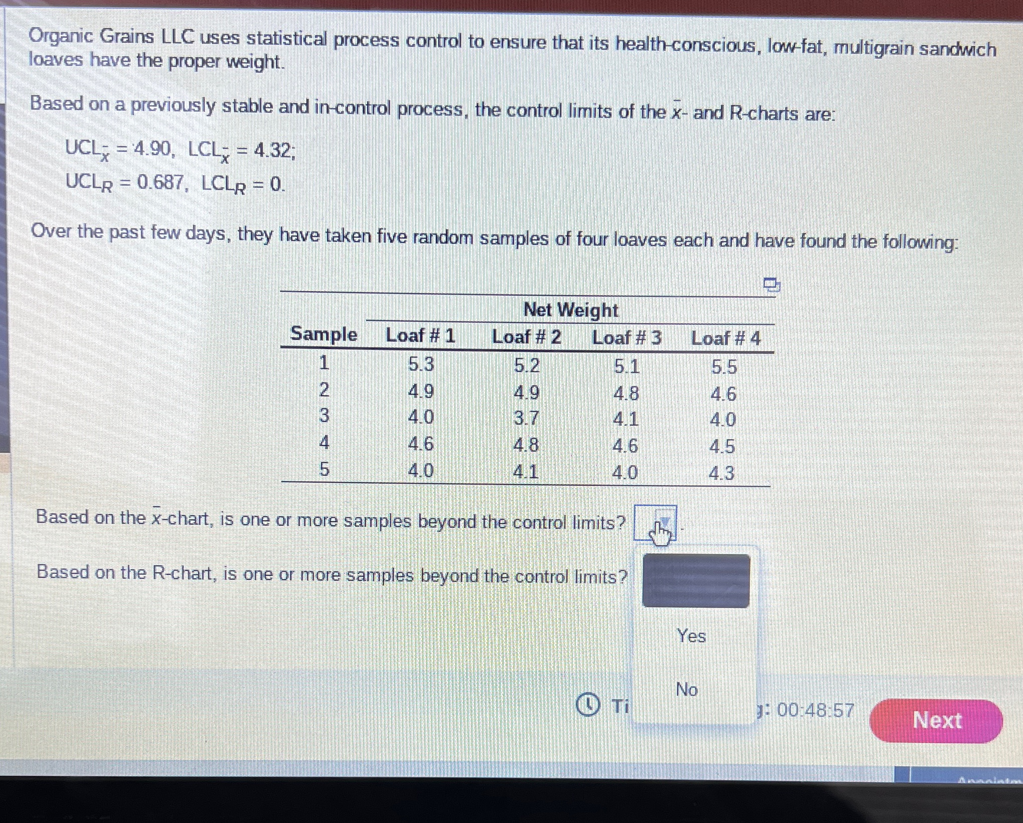 Organic Grains LLC uses statistical process control | Chegg.com