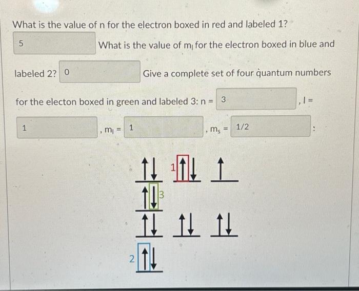 Solved What is the value of n for the electron boxed in red | Chegg.com