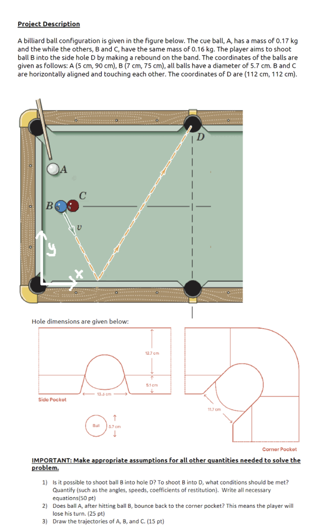Solved Project DescriptionA billiard ball configuration is | Chegg.com