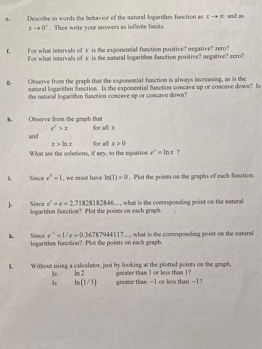 Solved The Exponential Function and the Natural Logarithm | Chegg.com
