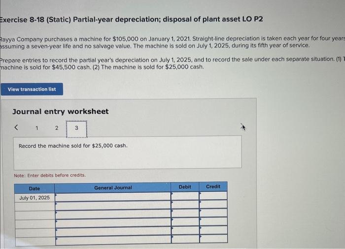 Solved Exercise 8-18 (Static) Partial-year depreciation; | Chegg.com