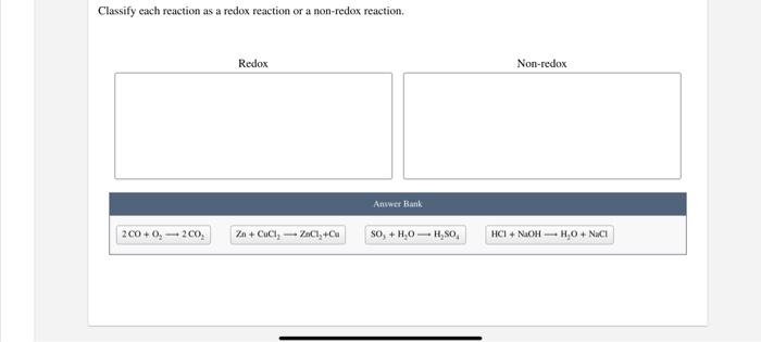 Solved Classify each reaction as a redox reaction or a | Chegg.com