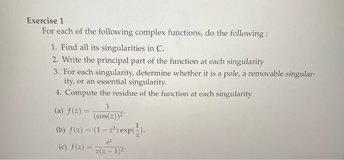 Solved Exercise 1 For each of the following complex | Chegg.com