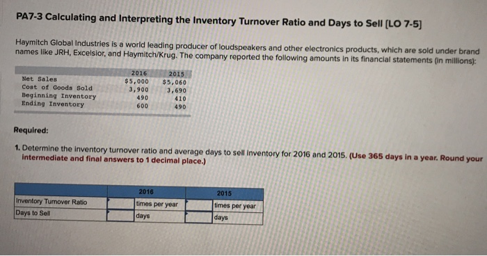 Solved PA7-3 Calculating and Interpreting the Inventory | Chegg.com