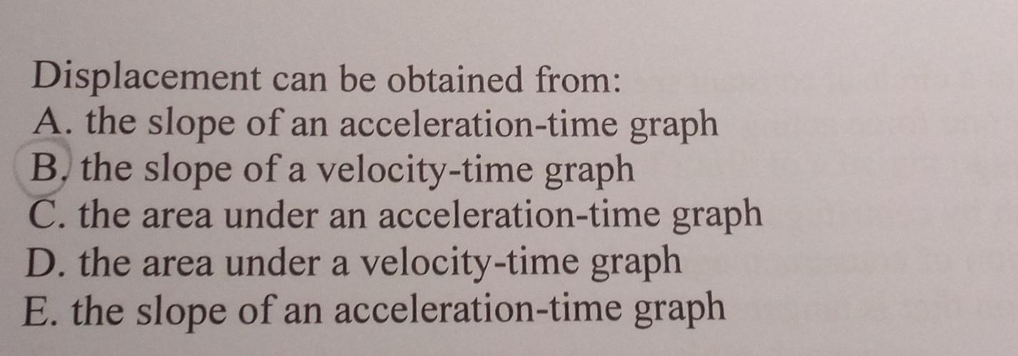 Solved Displacement can be obtained from: A. the slope of an | Chegg.com