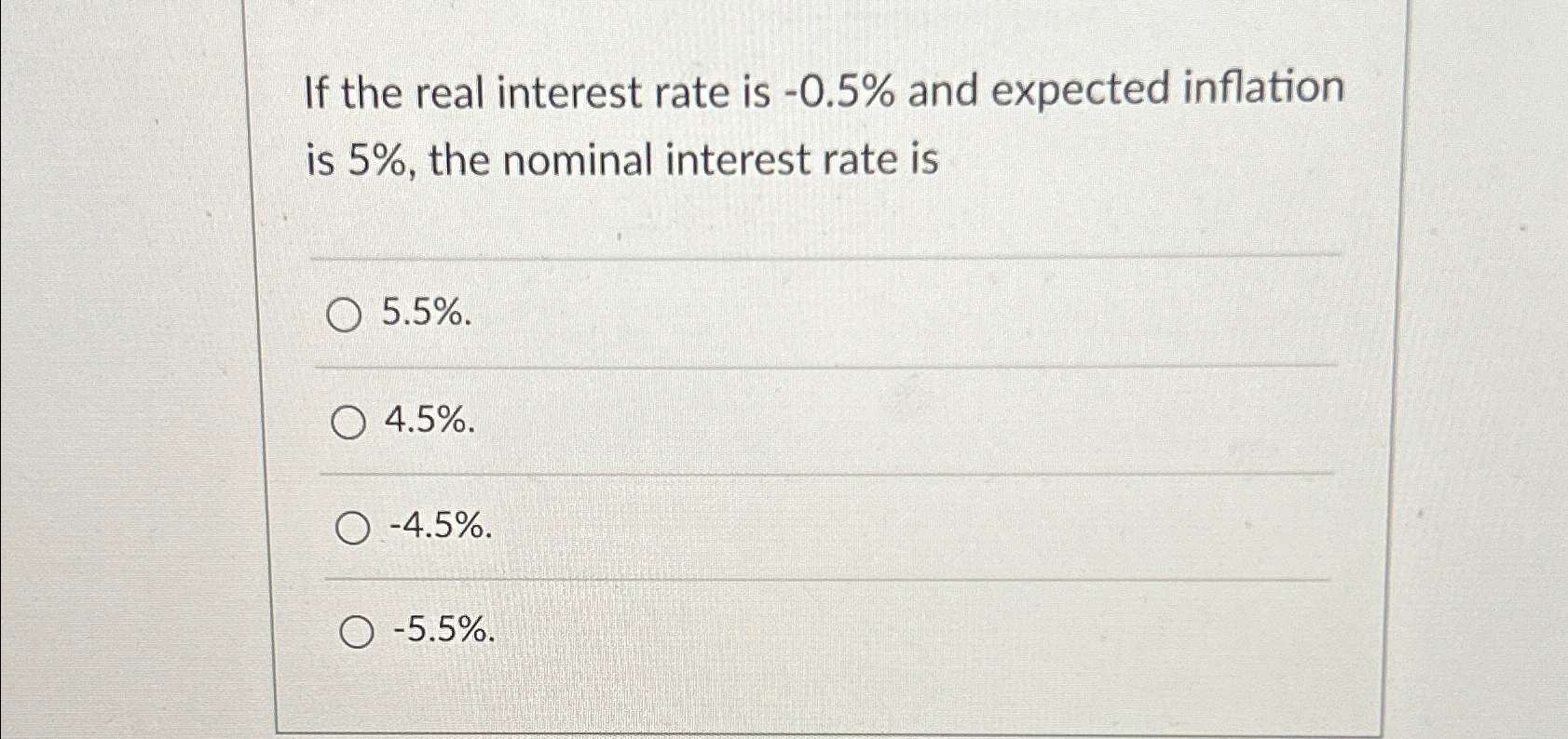 Solved If the real interest rate is -0.5% ﻿and expected | Chegg.com