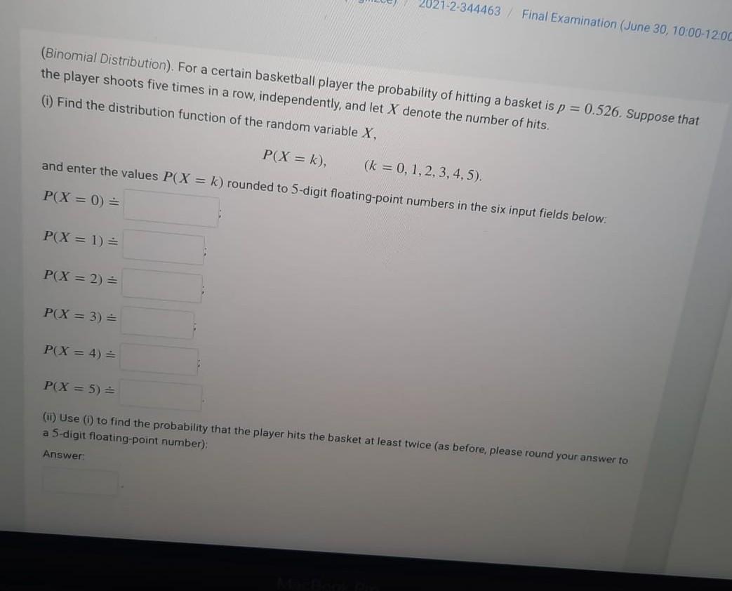 Solved (Binomial Distribution). For a certain basketball | Chegg.com