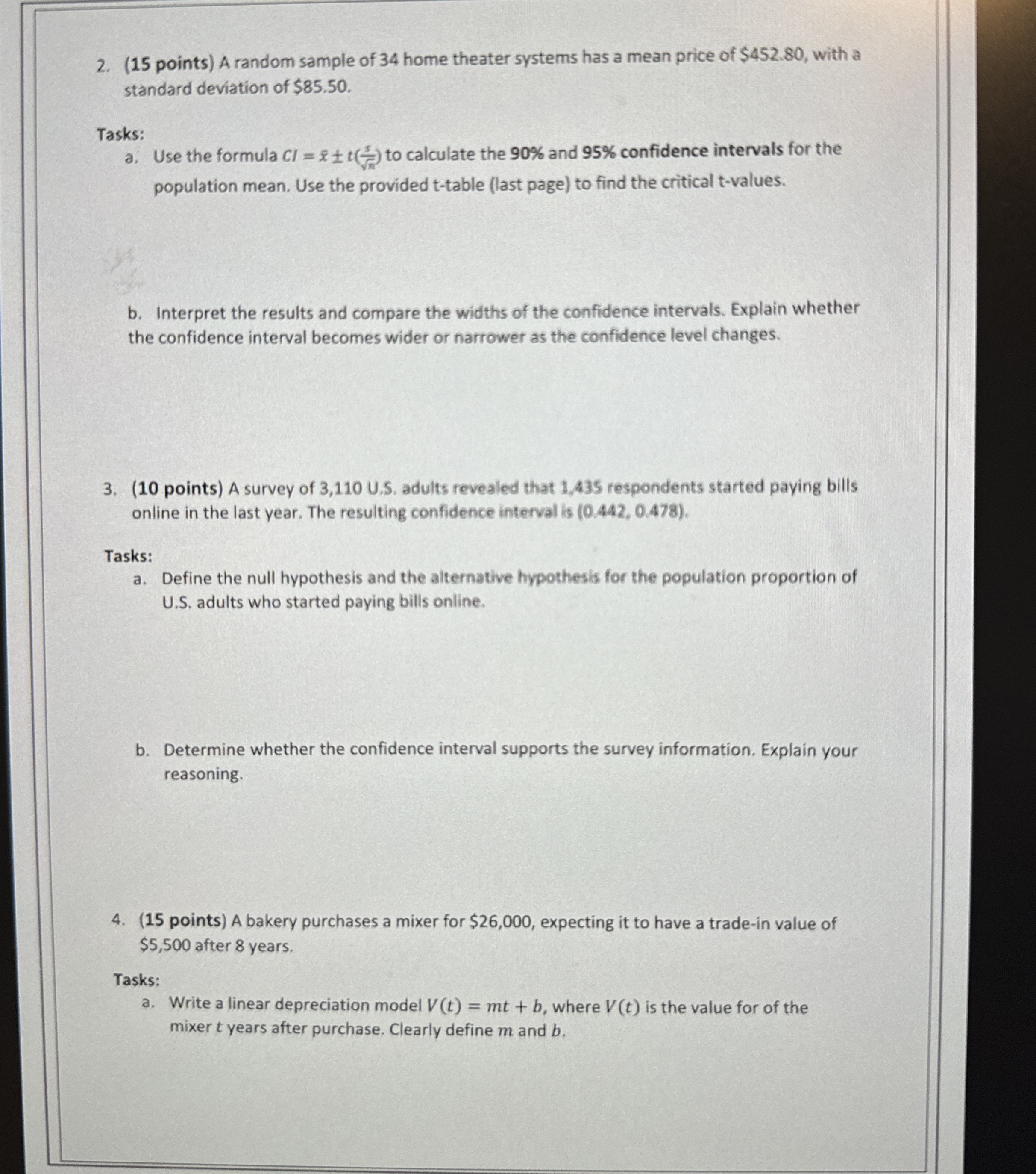 Solved ( 15 ﻿points) ﻿A random sample of 34 ﻿home theater | Chegg.com