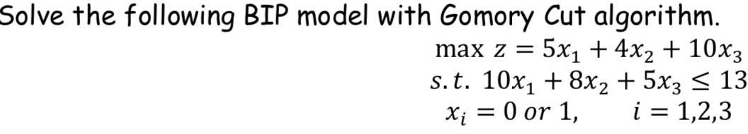 Solved Solve the following BIP model with Gomory Cut | Chegg.com